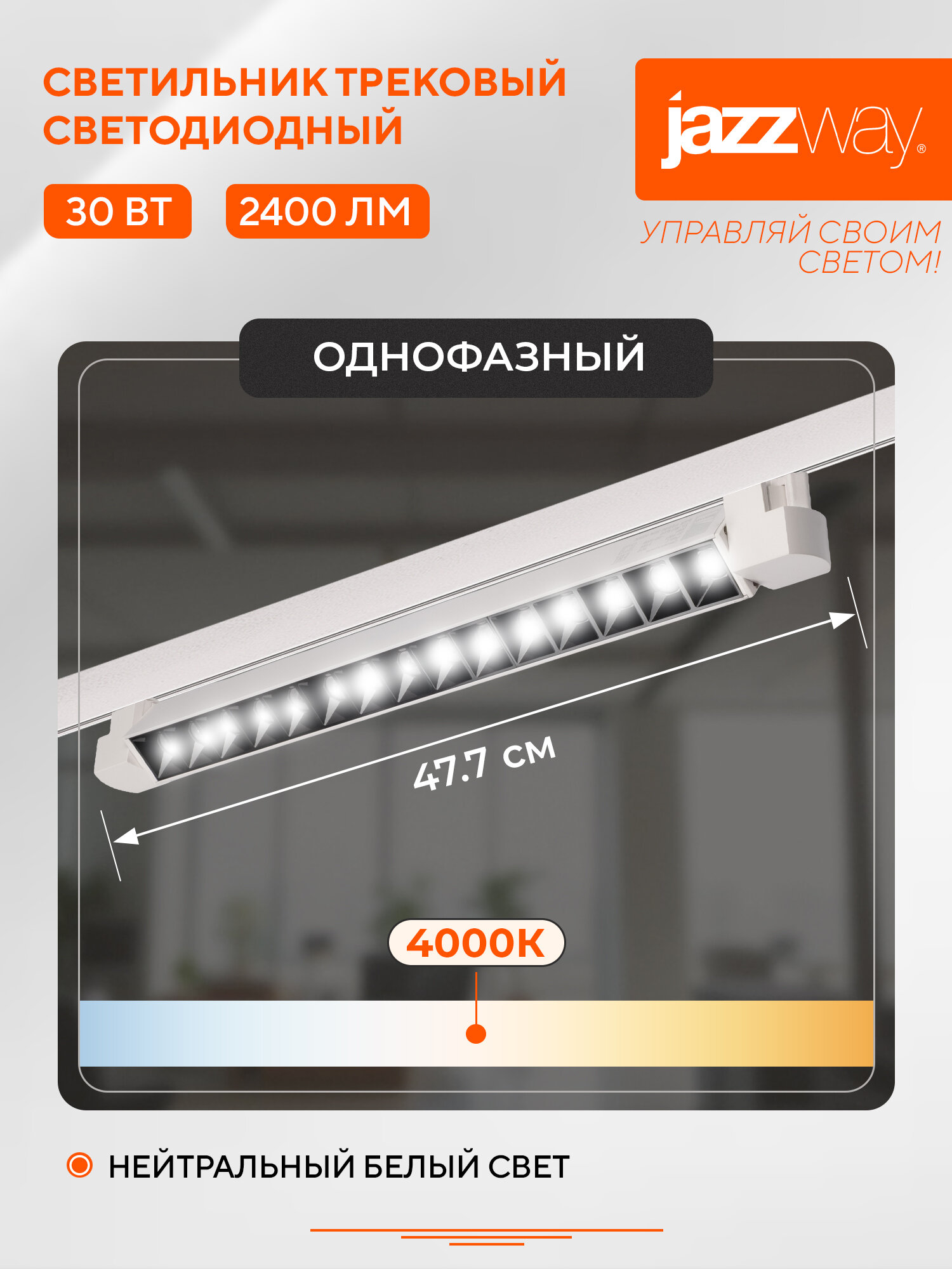 Светильник Jazzway PTR, 30Вт, дневной белый свет, поворотный, CRI90