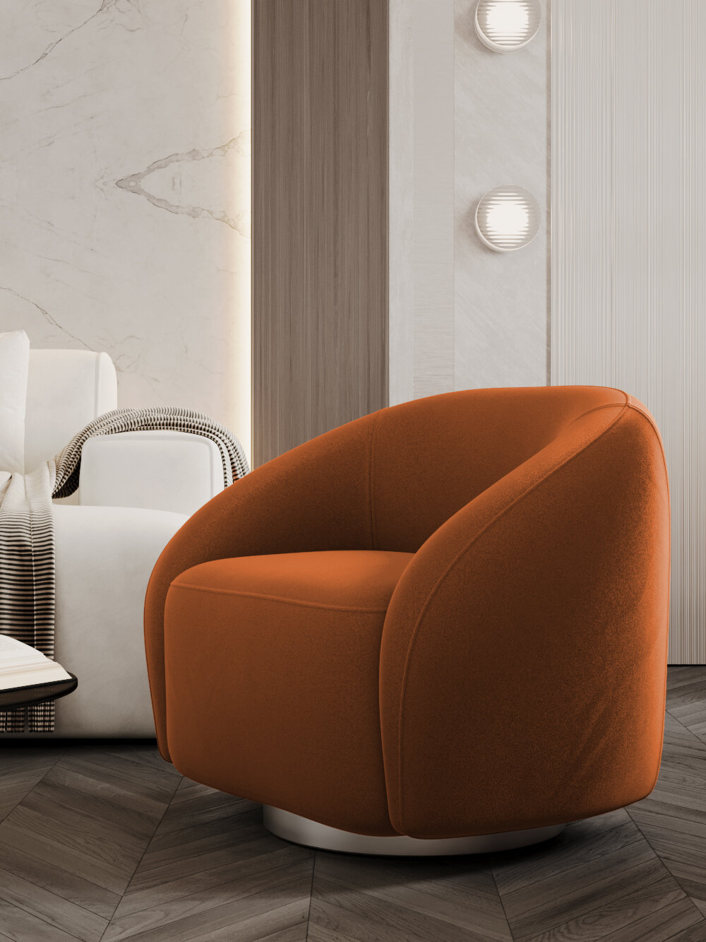 Кресло крутящееся ZAFFIRO премиум дизайн, велюр, серебряное основание