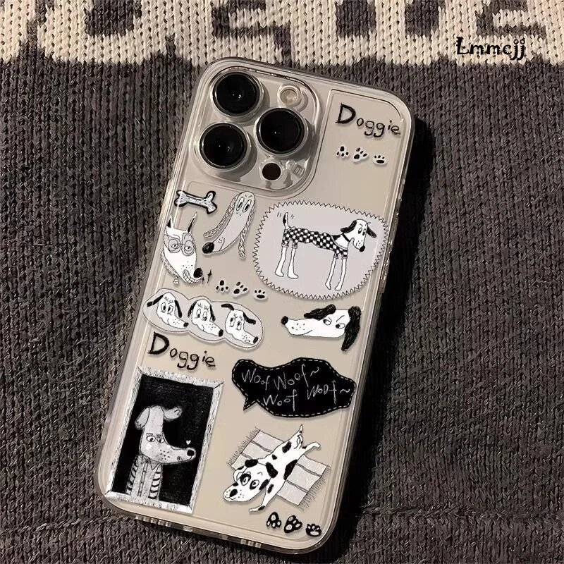 Lmmcjj INS Винтажный чехол для телефона с собачьим щенком для iPhone 13 11 12 14 15 16 Pro Max XR X XS 7 8 Plus Силиконовый чехол для телефона Чехол для iPhone