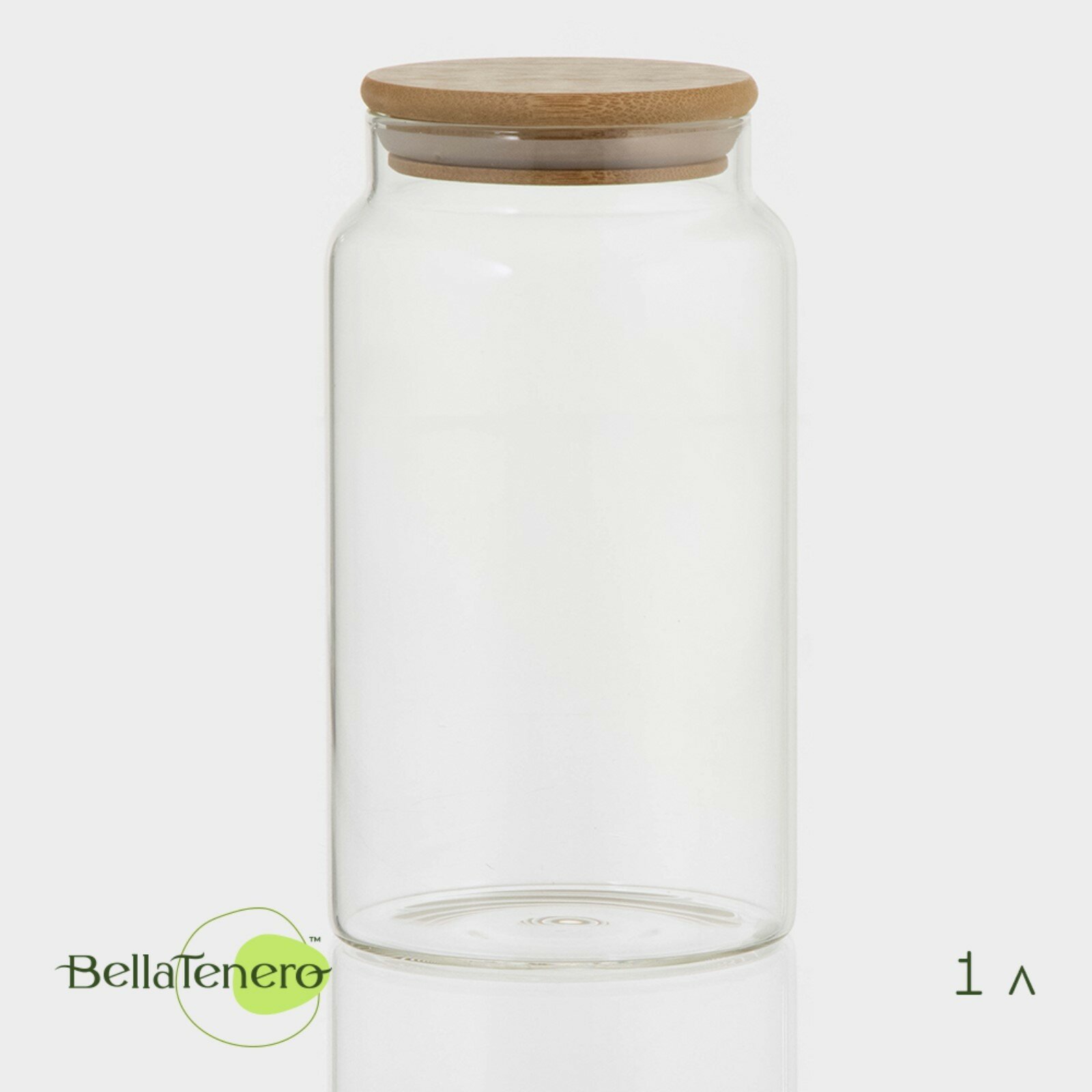 Банка для сыпучих Bella Tenero «Эко», 1 л, 9.5×18 см, с бамбуковой крышкой, стекло, прозрачная