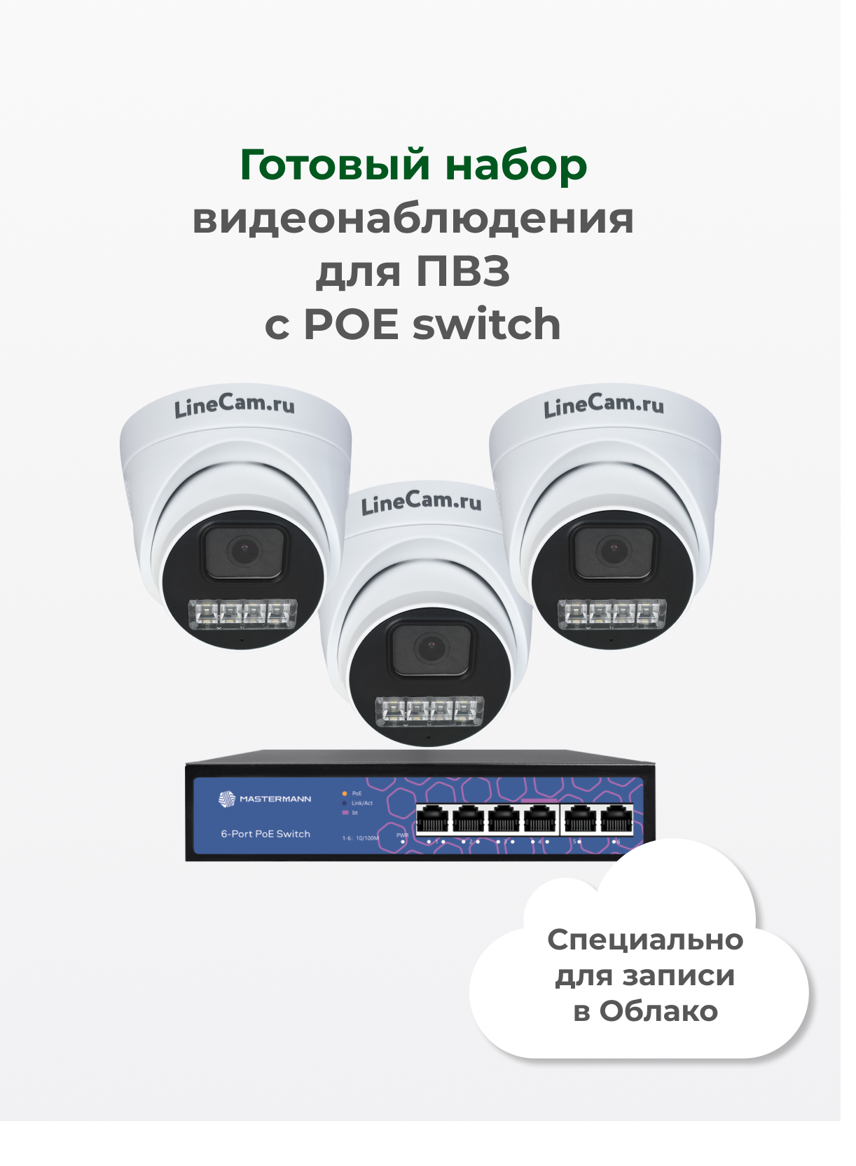 Видеонаблюдение для пунктов выдачи заказов / 3 IP-камеры Линия 2Mp OEM Agent Dome + POE switch