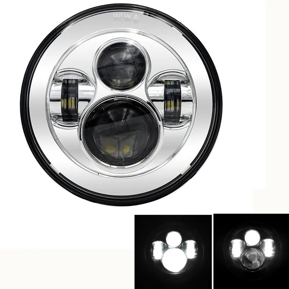 7-дюймовая фара для мотоцикла, 7-дюймовая круглая фара DRL с указателем поворота, гало, светодиодная фара 40 Вт, 60 Вт, 80 Вт, 90 Вт 40W No halo
