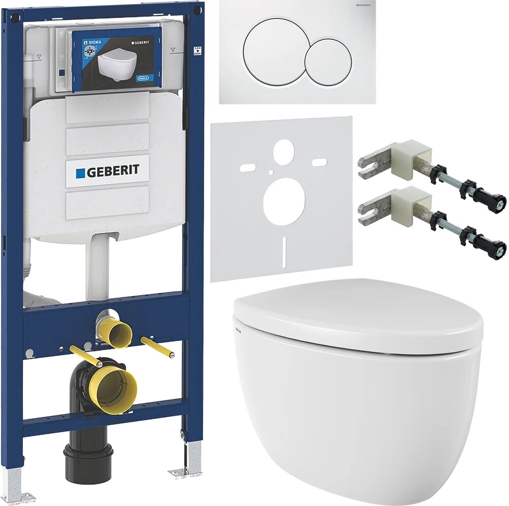 Комплект Унитаз подвесной BOCCHI Etna белая / Крышка с микролифтом / Инсталляция Geberit Duofix UP 320 111.300.00.5, Кнопка Sigma белая, Крепления к стене, Шумоизоляция