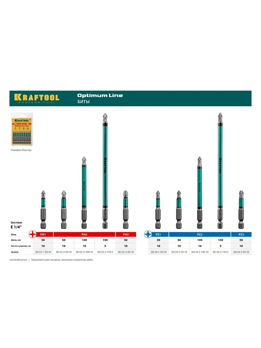 Optimum, PH1, 50 мм, 10 шт, биты