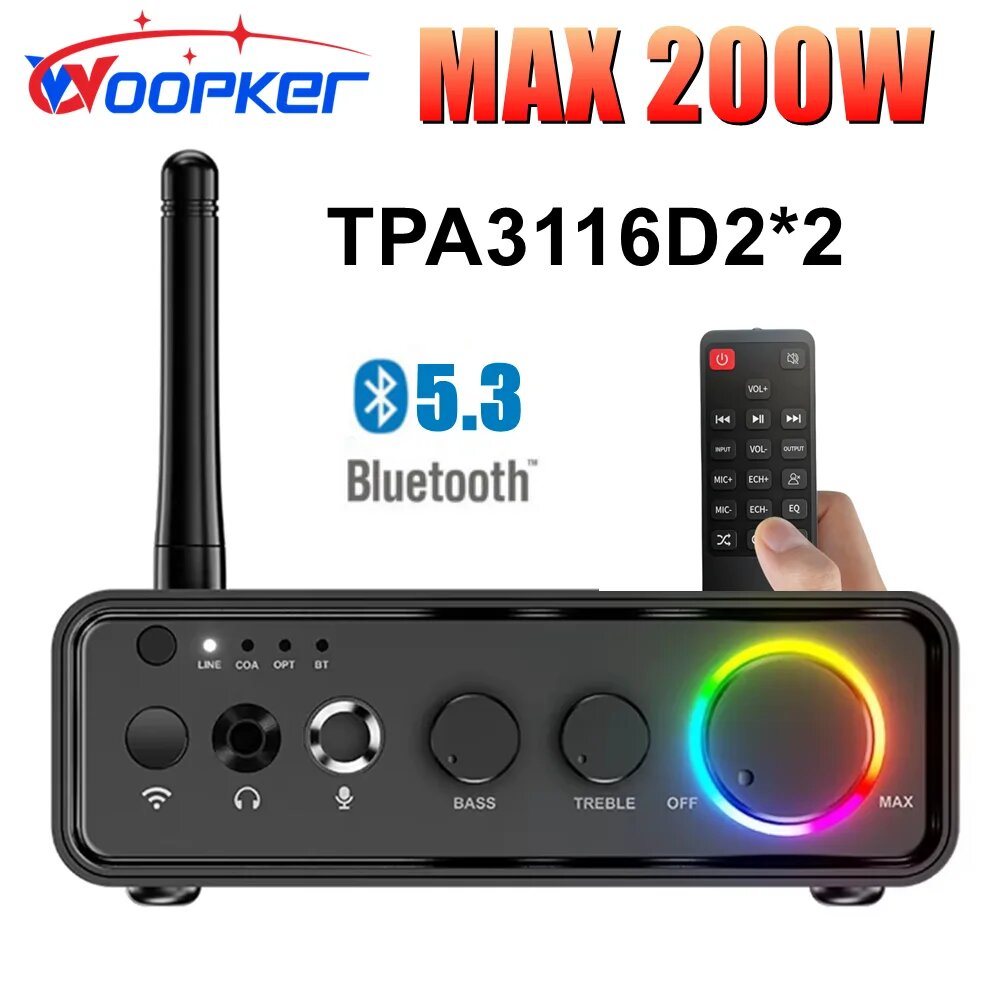 Woopker Mini Bluetooth усилитель M19 BT 200 Вт 2.0 EU Power(19v3a)