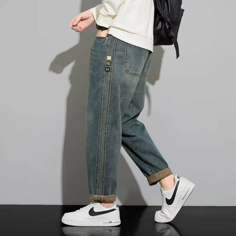 Охоты Брюки JYL Утеплённые джинсы мужские зимние толстые прямые широкие конические американские ретро девятидлинные повседневные