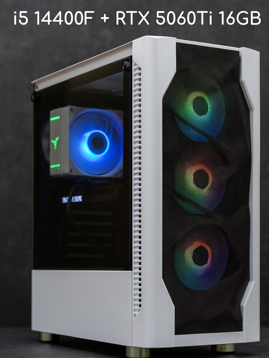 Игровой компьютер E2 Intel Core i5-14400F, RAM 32 ГБ, SSD 1000 ГБ, RTX 5060 Ti (16 Гб), Windows 11 Pro, белый