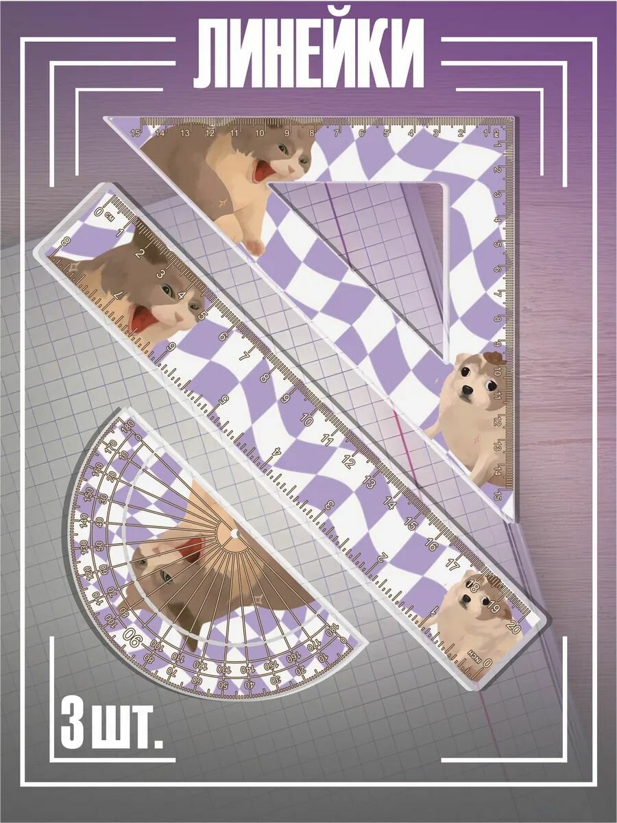 Канцелярия для школы набор линеек мем котики