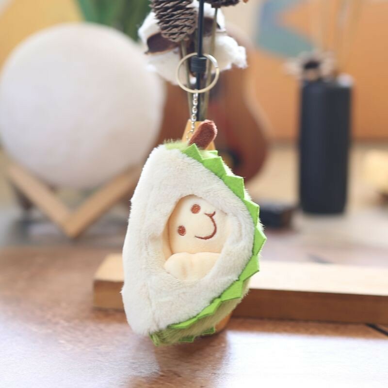 Durian plush keychain soft pp cotton stuffed toy bag charm gift for kids green