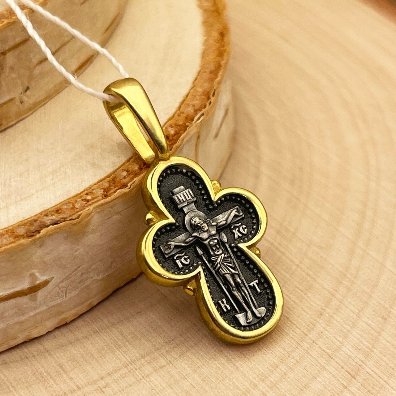 Крестик, серебро, 925 проба, оксидирование, золочение, чернение