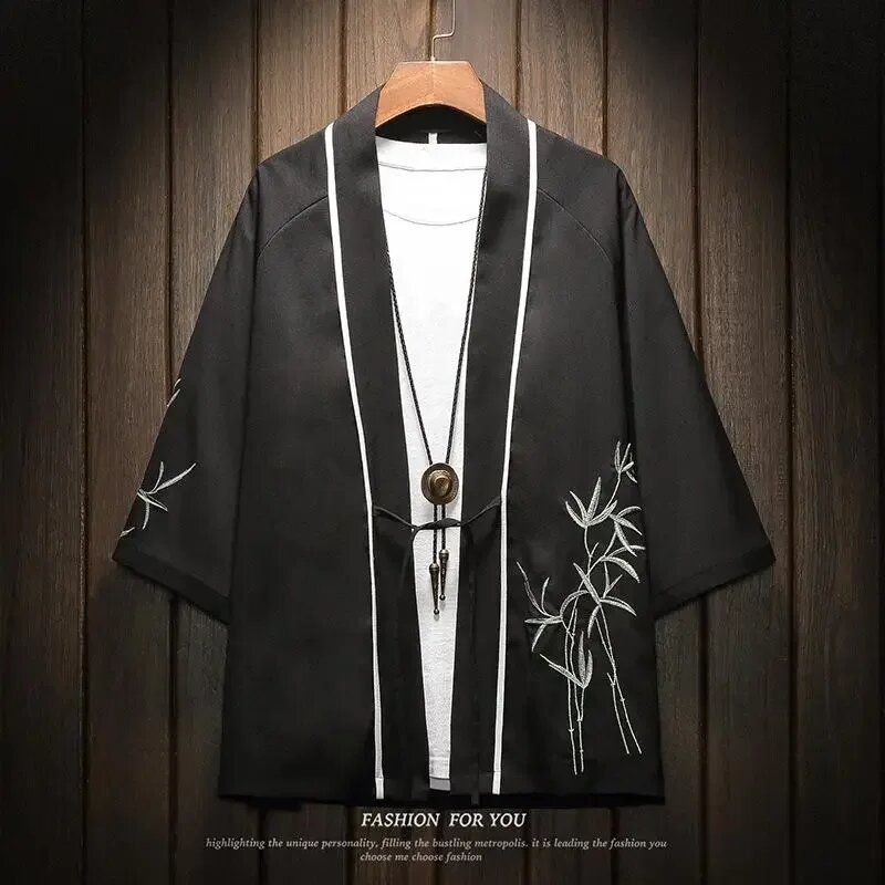 Мужское кимоно с китайским драконом из хлопка и льна Черный, XXL, Style B