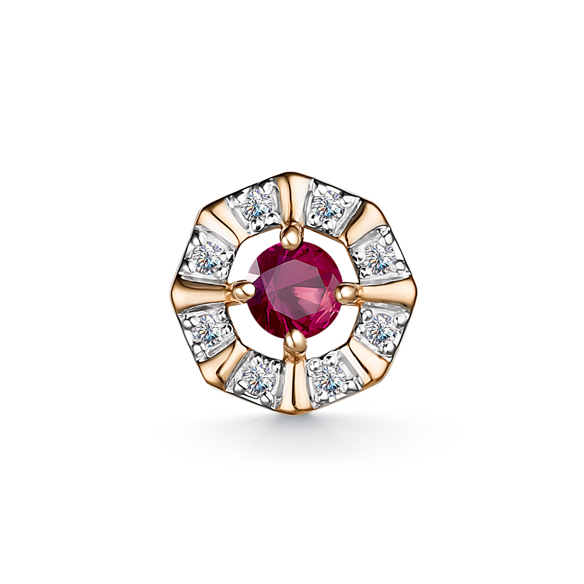 Подвеска, красное золото, 585 проба, рубин, бриллиант