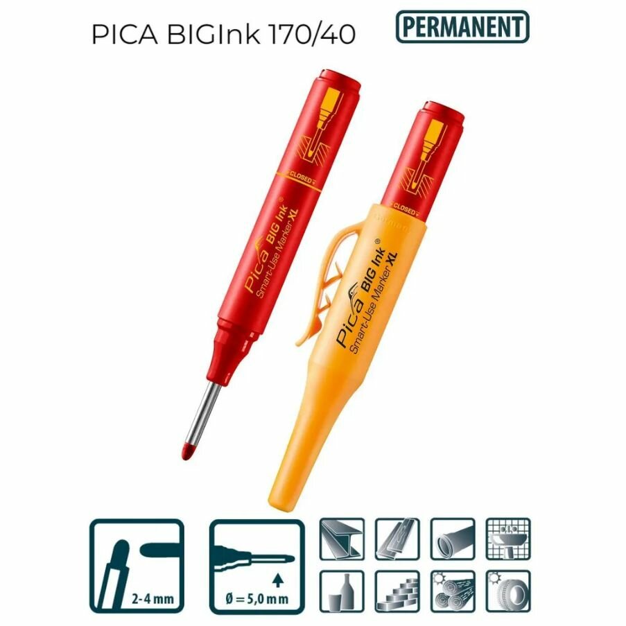 PICA-MARKER 170/40 Строительный маркер для глубоких отверстий PICA BIG Ink Smart-Use Marker XL (Красный)