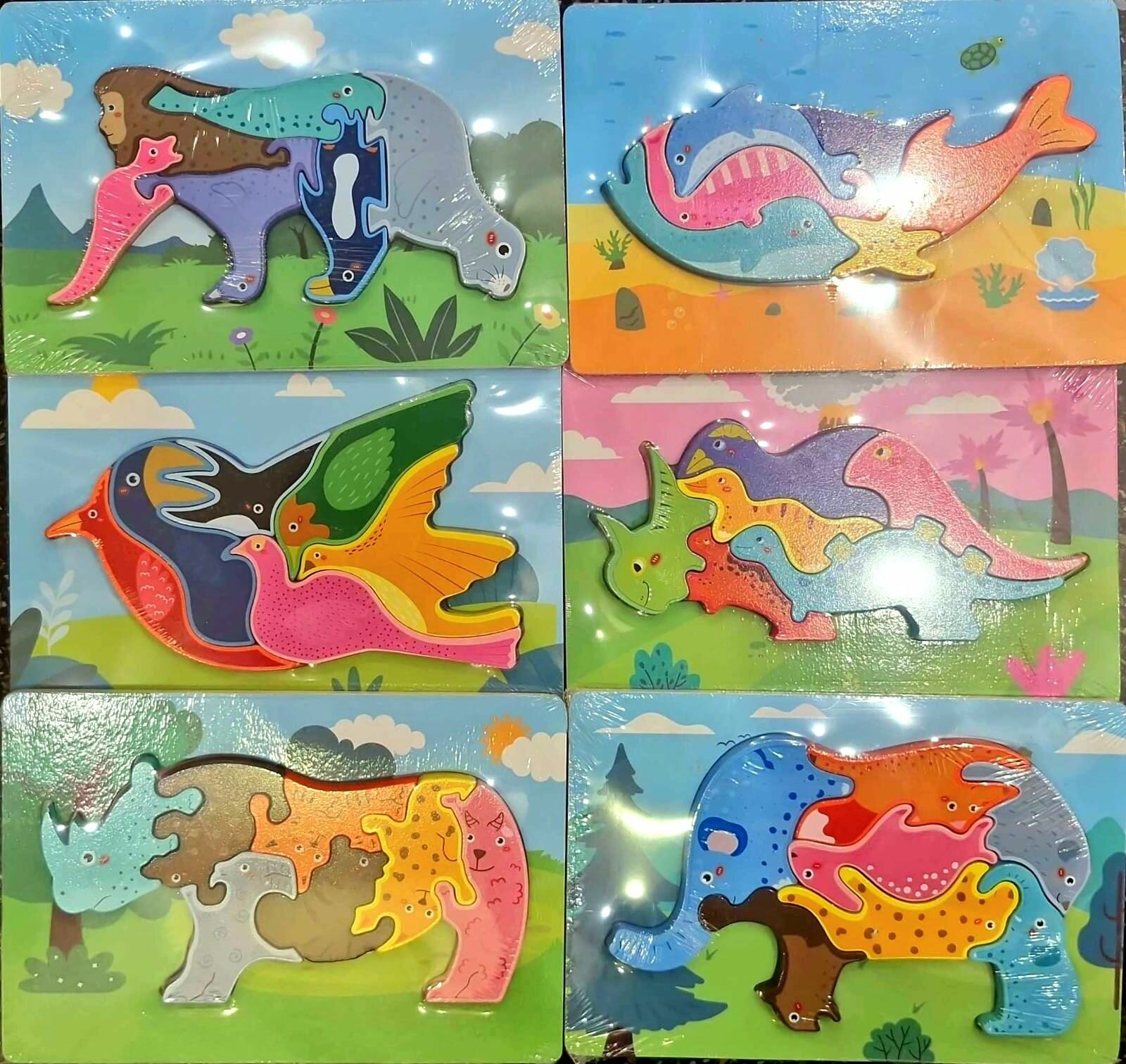 Деревянные пазлы для малышей набор пазлов животных 6 шт