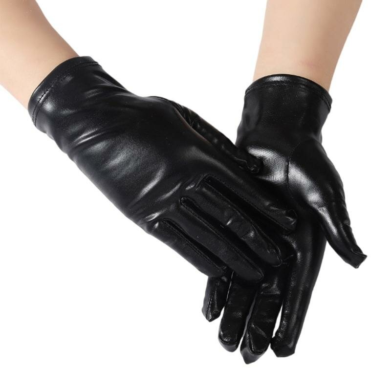 Сексуальные перчатки из лакированной кожи-черные-короткие