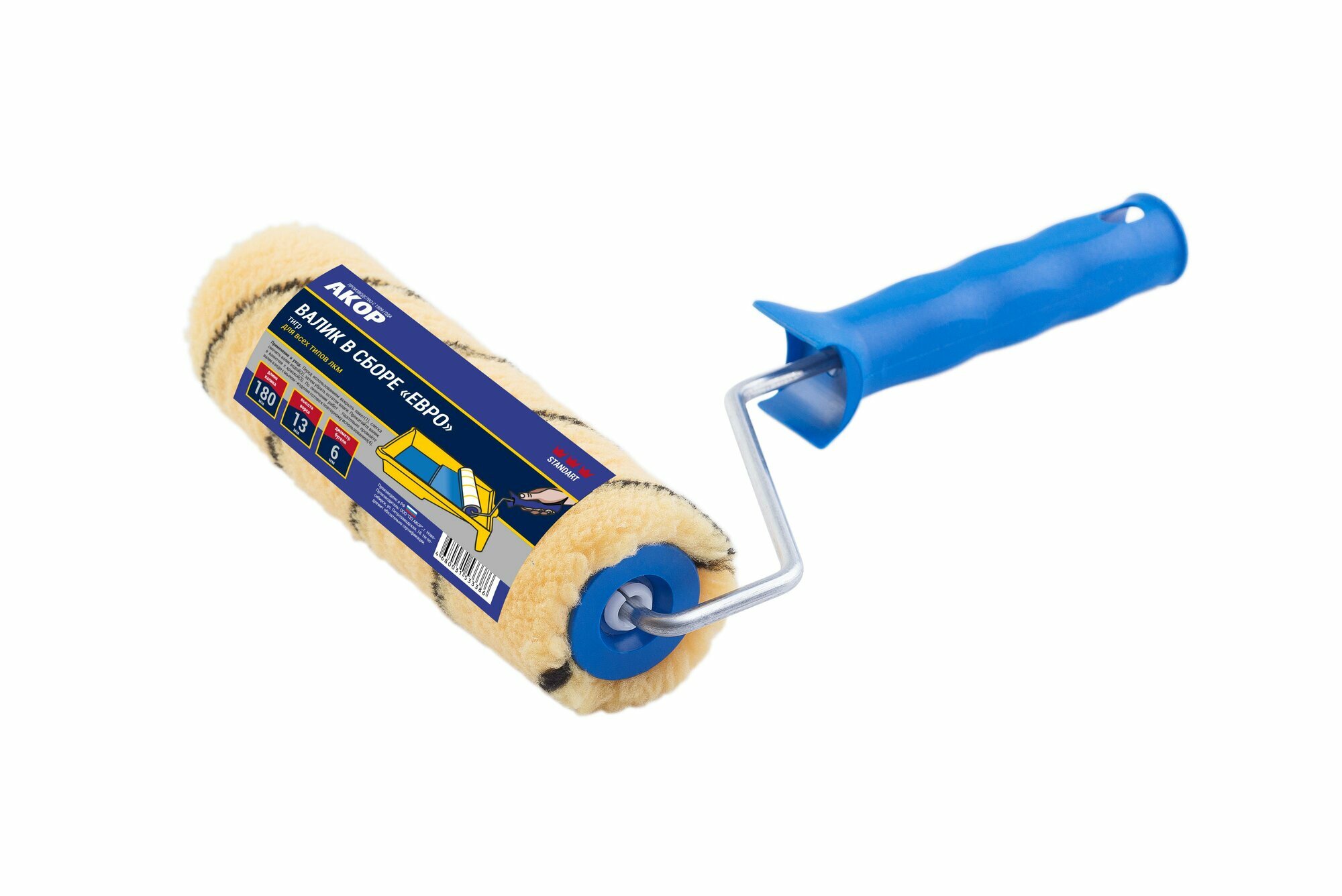 Валик меховой евро Д-6ММ ПЛ РУЧ ворс 13ММ (тигр П/Э) ВМ-180 333082 акор