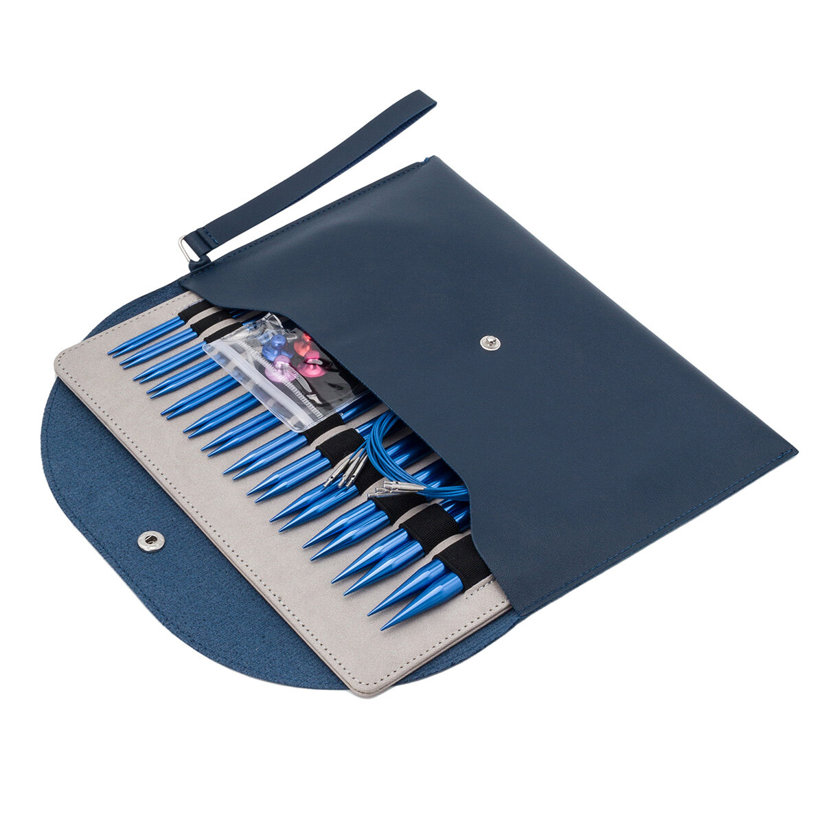 QYS-006 Набор съемных спиц для вязания 10см, 13 размеров (3мм-10мм), цв. синий, алюминий