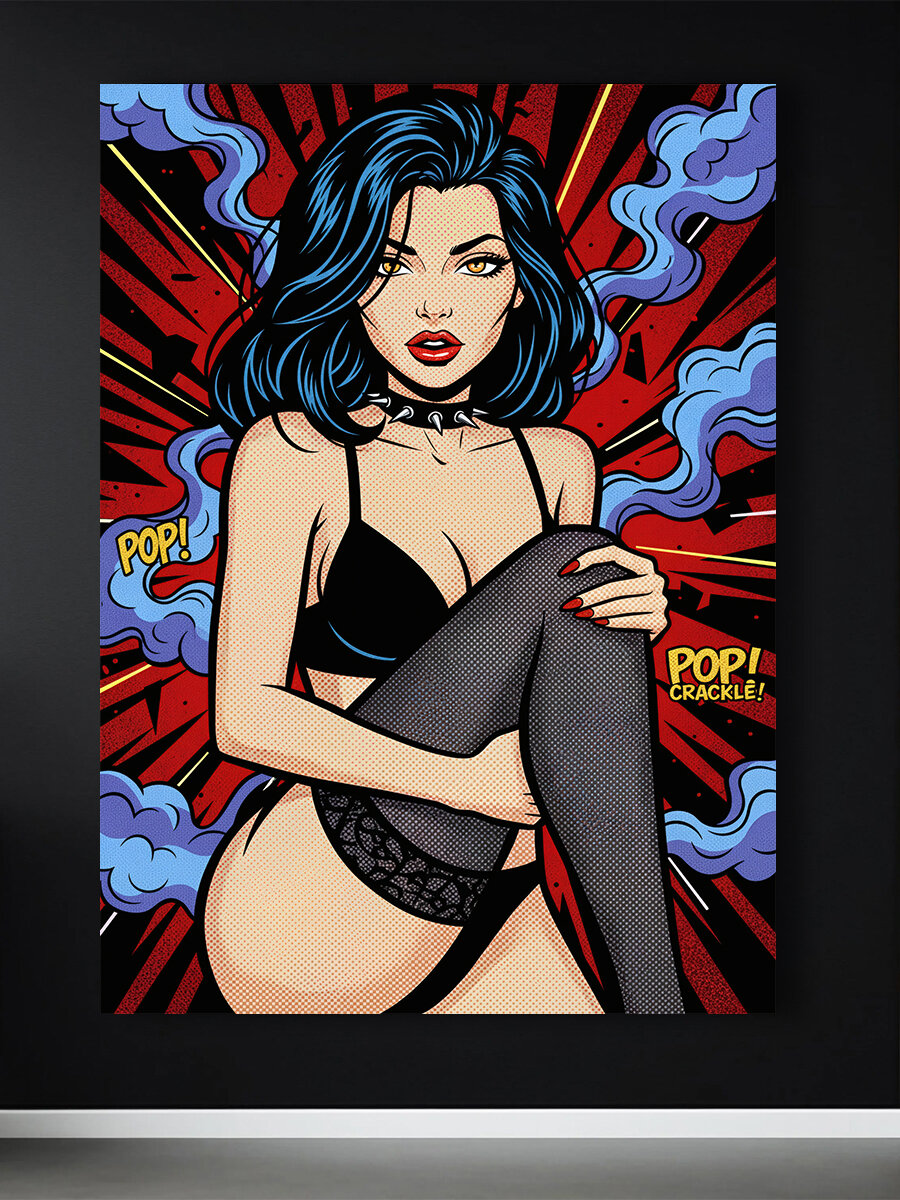 Картина интерьерная на стену - "Стильные девушки в купальниках, бикини, яркий дизайнерский арт на стену в спальню для мужчины" , 60х80 см.