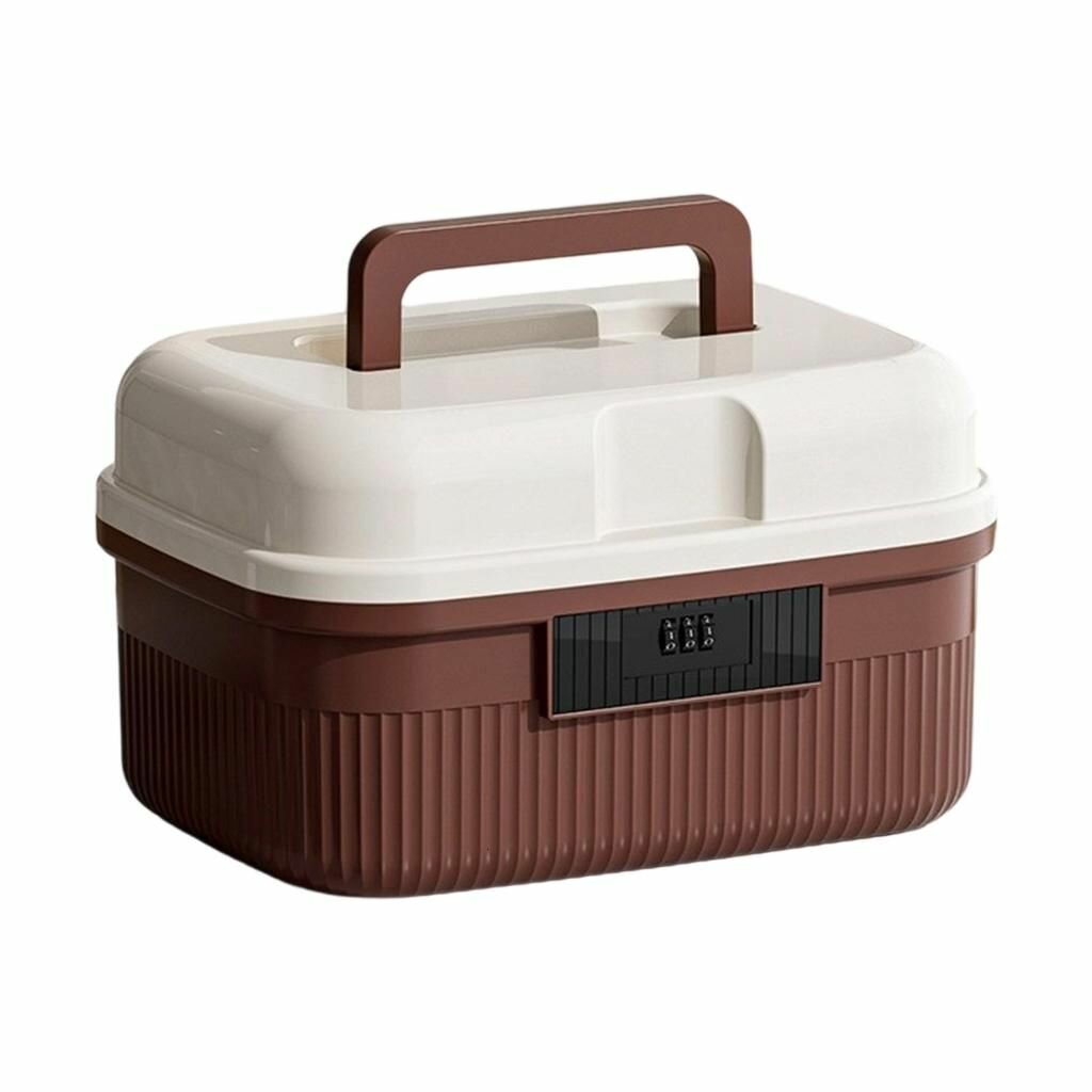 Многофункциональный контейнер с замком для организации ценных вещей с пыленепроницаемым дизайном и портативным решением из ABS, Красно-коричневый - L