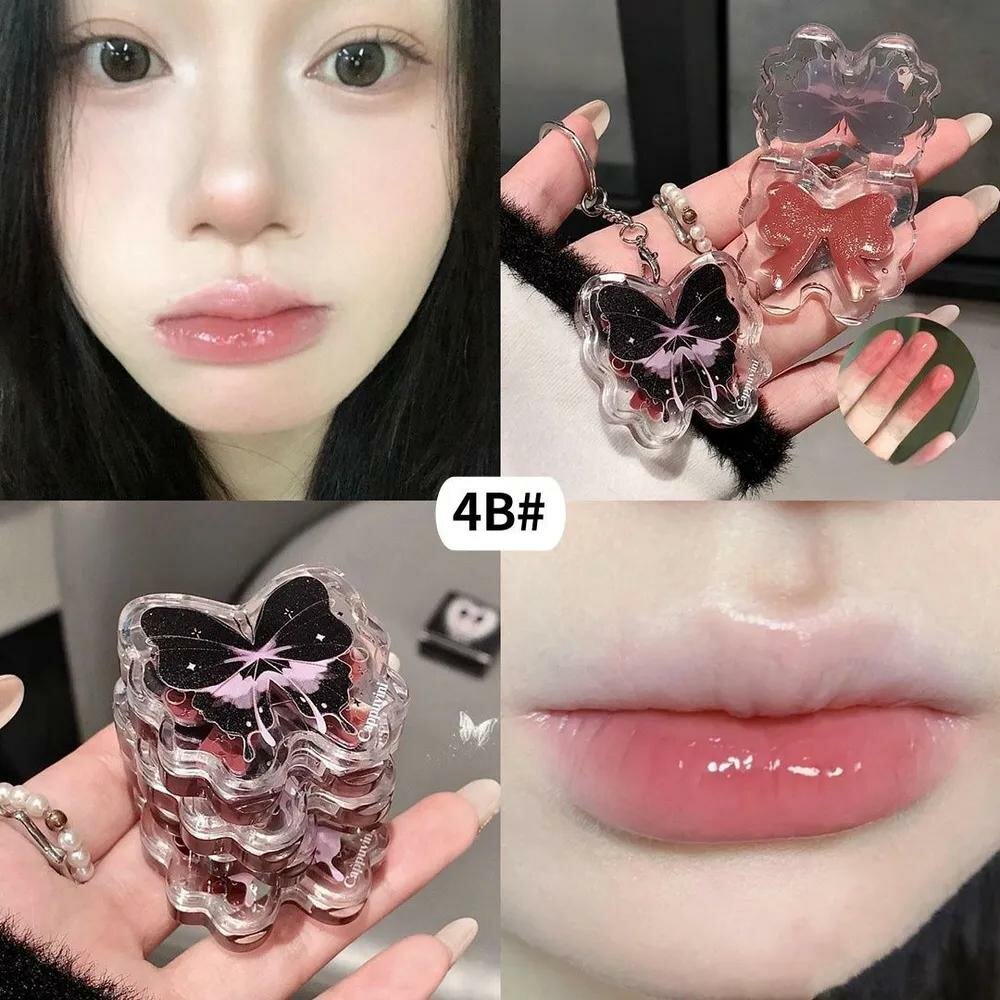 Губной глиттер Butterfly solid lip gloss, глиттер водяной блеск mirror water gloss lipstick, цвет 4B# White peach, текстура гель, натуральные экстракты, объем 2 мл, для взрослых
