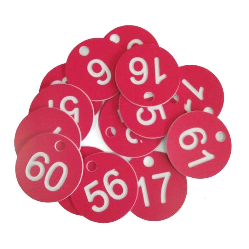 Пластиковые круглые бирки с цифрами от 1 до 100, красный