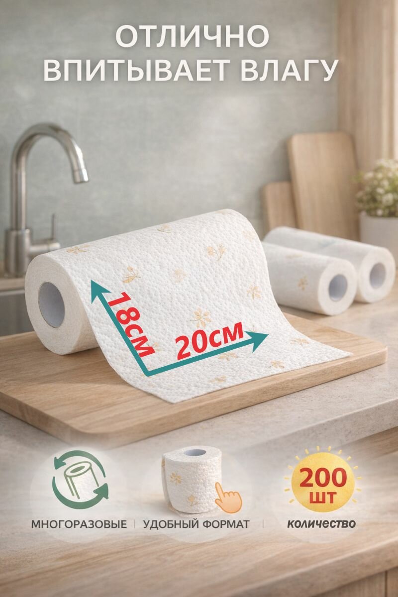 Безворсовые салфетки для уборки. Умные вискозные полотенца для маникюра дома многоразовые универсальные в рулоне 200шт кухонные. IkoloL