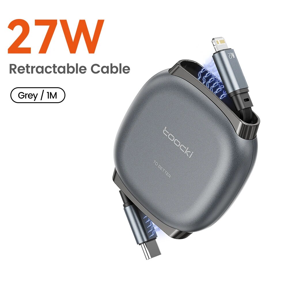 Выдвижной Кабель Toocki USB-C 27 Вт Для iPhone 14/13, iPad, Быстрая Зарядка, Мини-размер, 480 Мбит/с