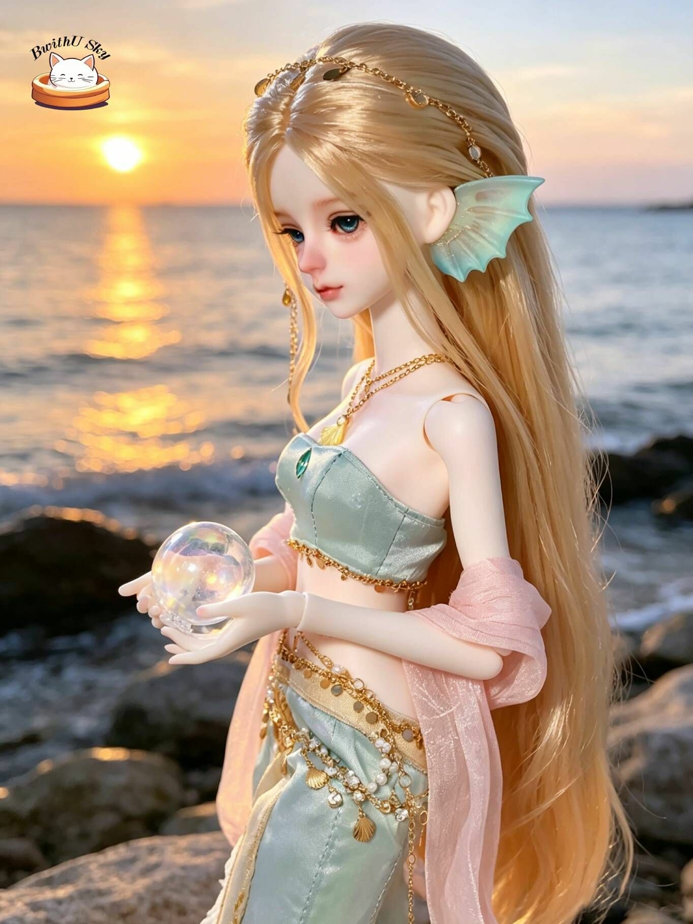BwithUSky Posey 1/4 BJD Кукла: Эфирный костюм русалки в пастельных тонах, образ морской принцессы