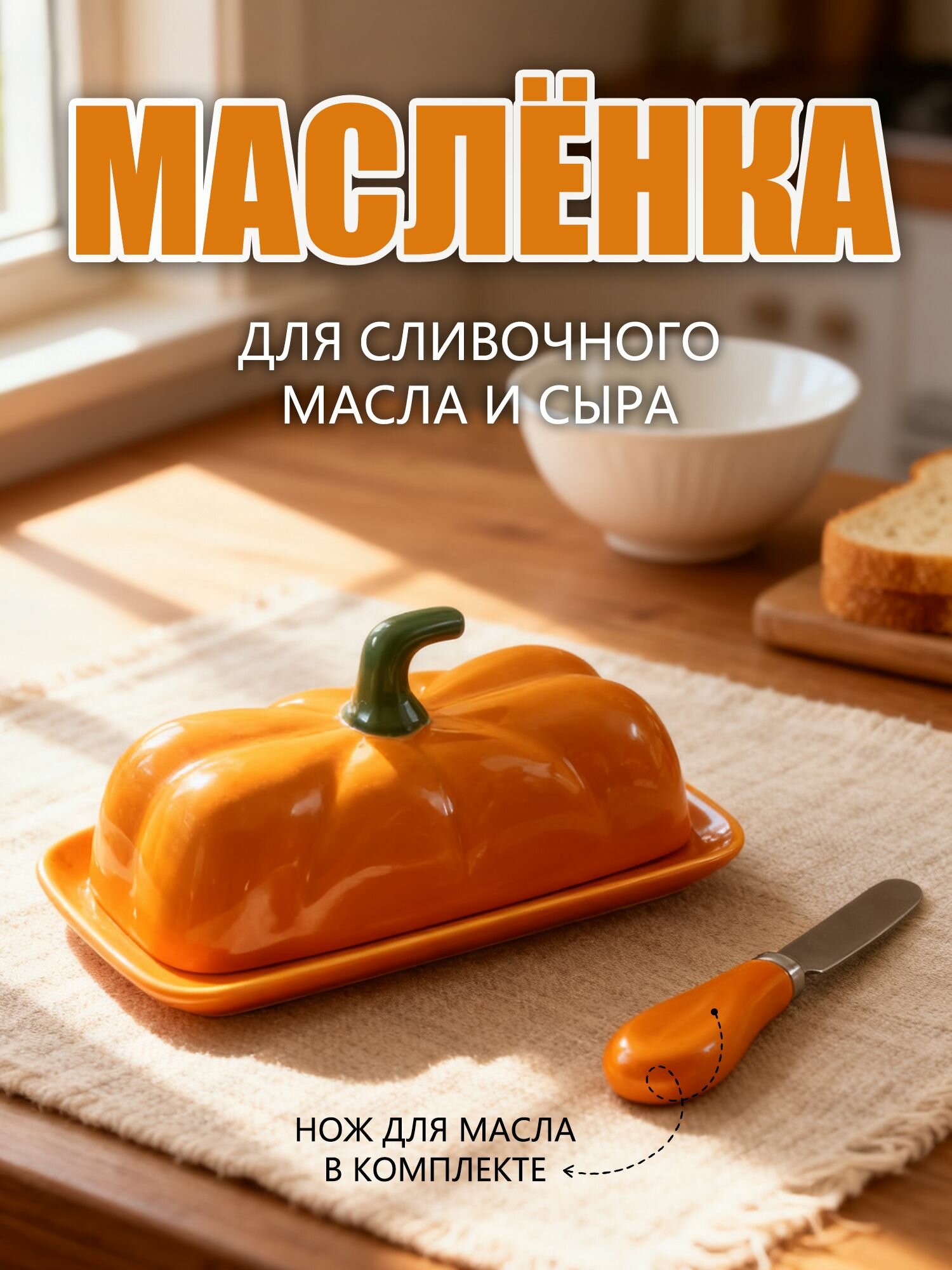 Масленка для сливочного масла керамическая, золотисто-оранжевый