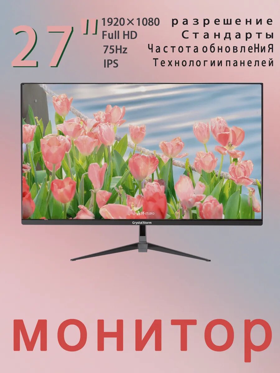 Монитор CrystalStorm, диагональ 27", 1920 x 1080 пикселей, 75Гц, матовый, чёрный