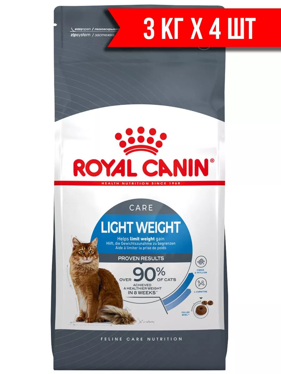 Корм сухой Royal Canin Light Weight Care для взрослых кошек контроль веса, 3 кг х 4 шт