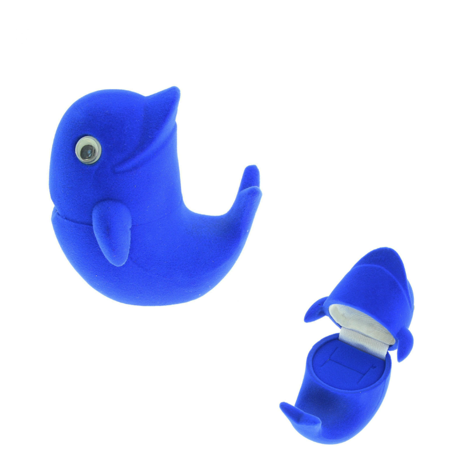 Коробочка для кольца, футляр под серьги, в виде дельфина, цвет синий