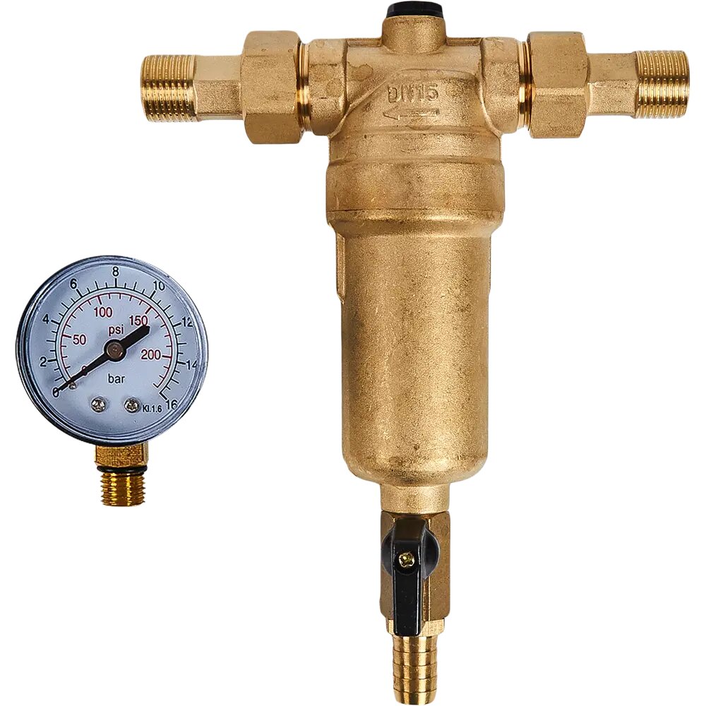 Фильтр механической очистки Vaxt 1/2" для ГВС 100 мкм с манометром