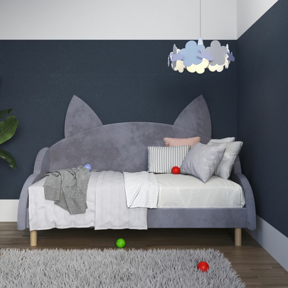 Детская мягкая кровать тахта 3 спинки 80x160 Бэкки цвет Серый