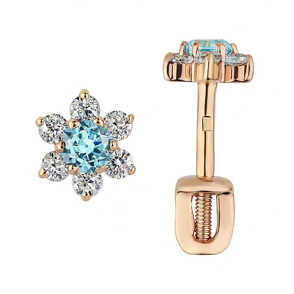 Серьги пусеты, красное золото, 585 проба, фианит