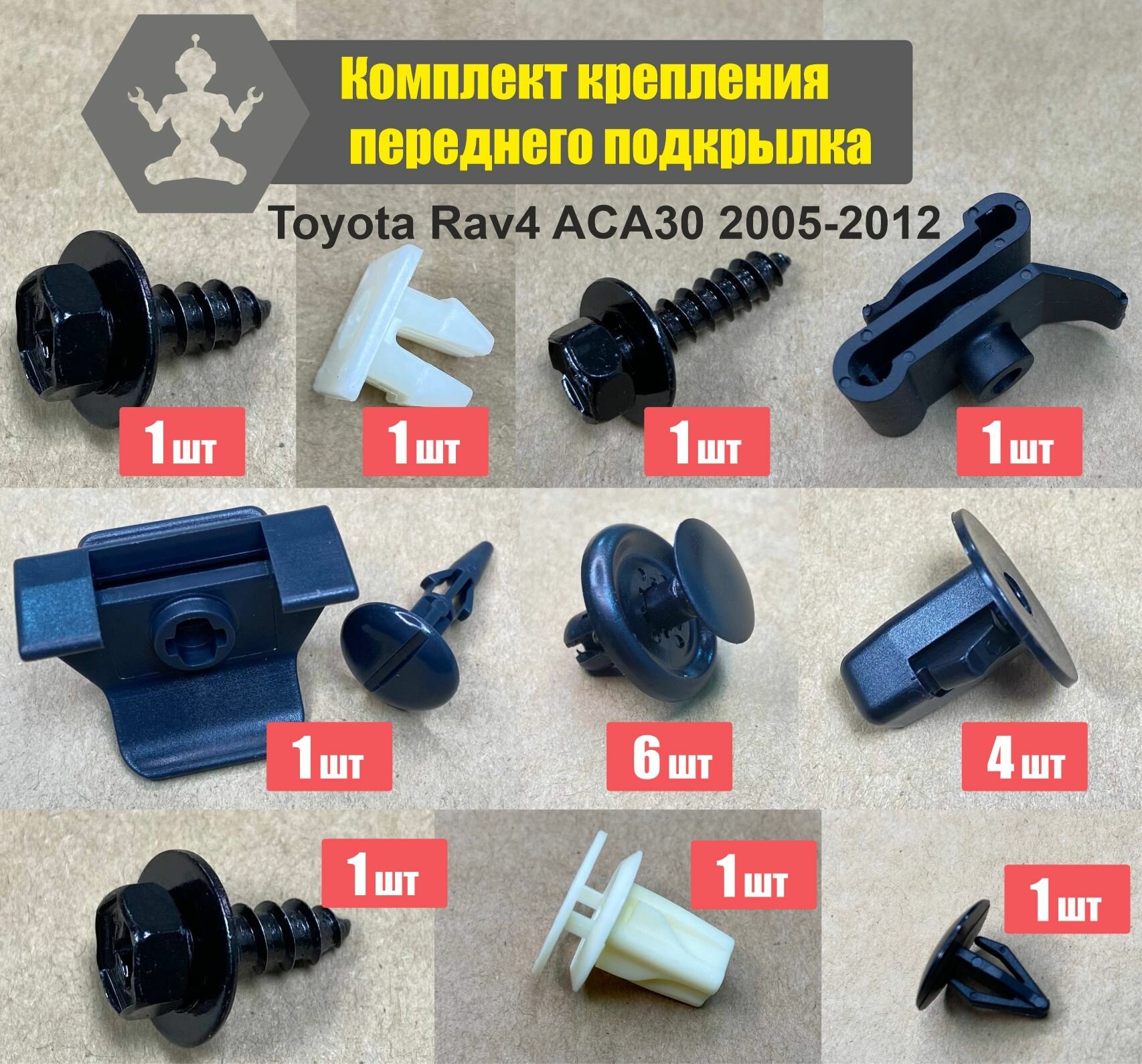 Комплект автокрепежа переднего подкрылка Toyota Rav4 ACA30 2005-2012