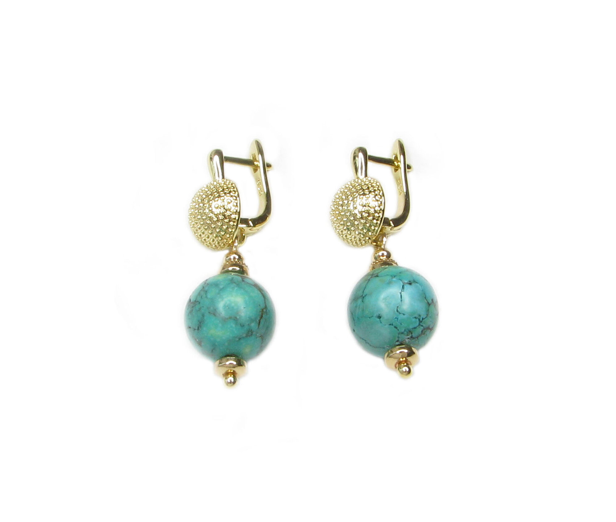 Серьги с подвесками, бирюза