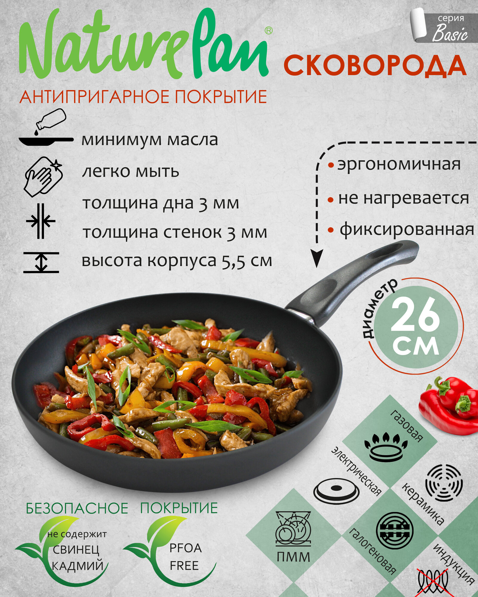 Сковорода с антипригарным покрытием Basic 26см