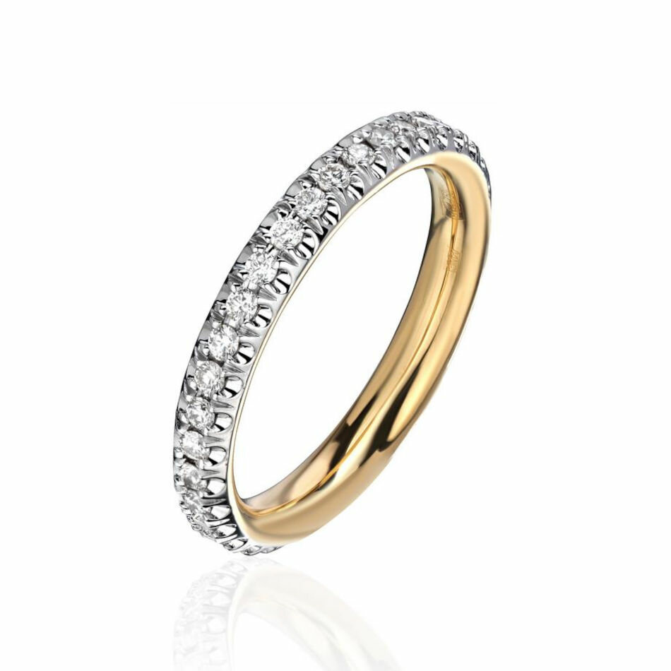 Кольцо обручальное, комбинированное золото, 750 проба, бриллиант