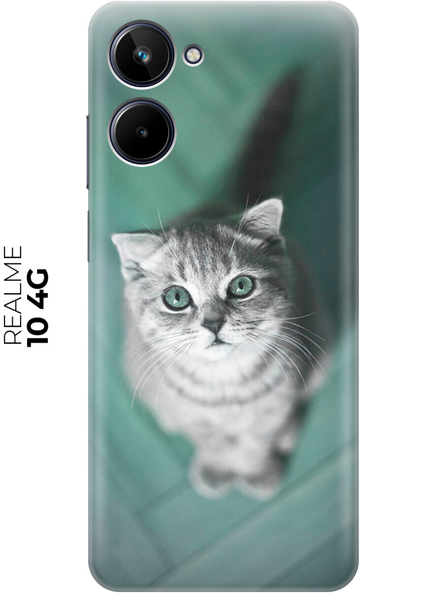 Силиконовый чехол на Realme 10 4G / Рилми 10 4Г с рисунком "Котик на зеленом полу"