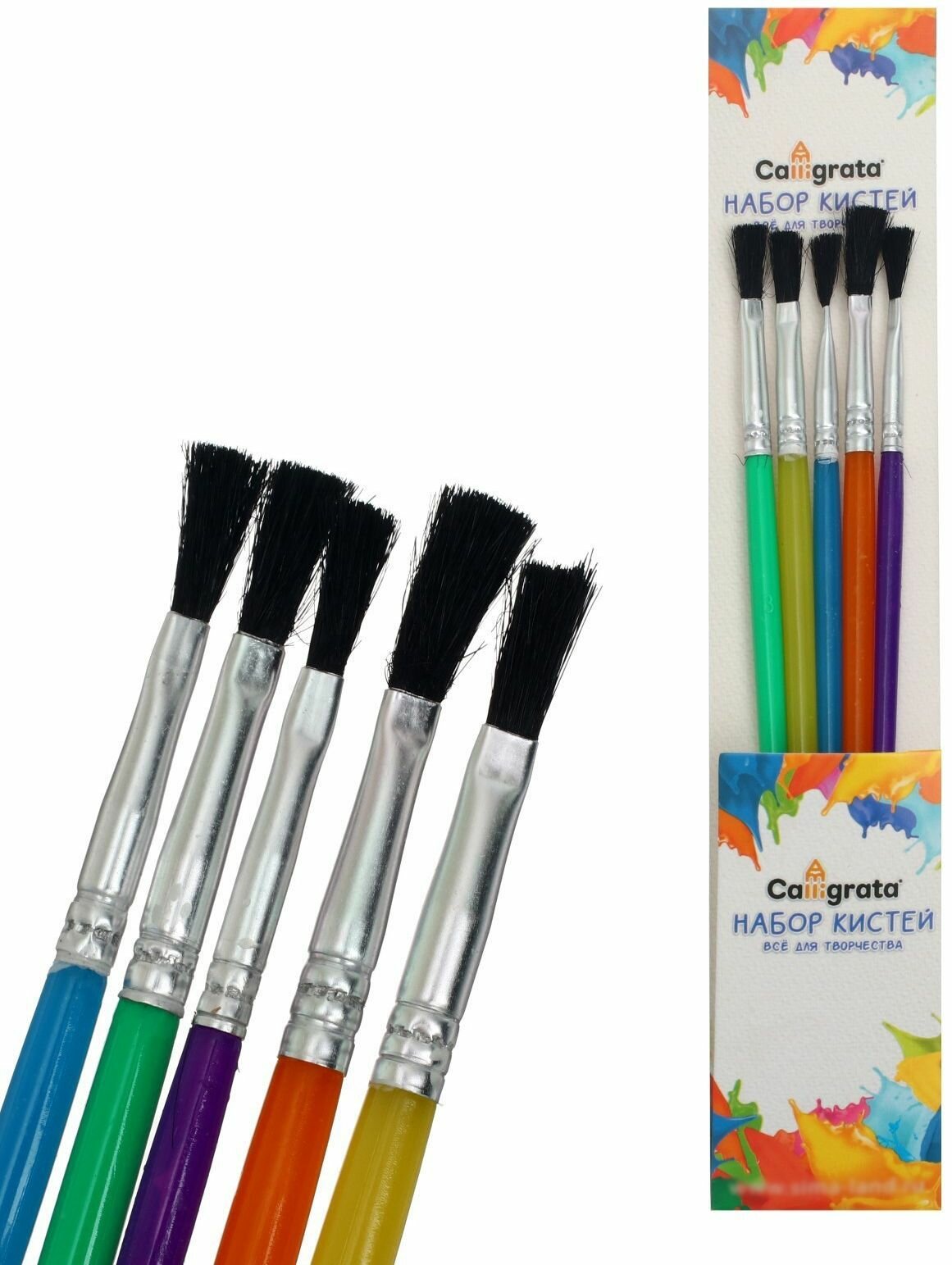 Набор плоских кистей нейлон для рисования красками, кисточки из синтетического ворса с пластиковыми цветными ручками, канцелярия для школы, творчества, 5 штук