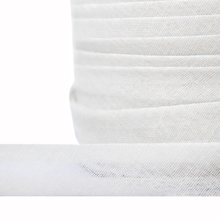 Косая бейка хлопок (хлопковая бейка для шитья) шир.20мм цв. белый упак.132 м