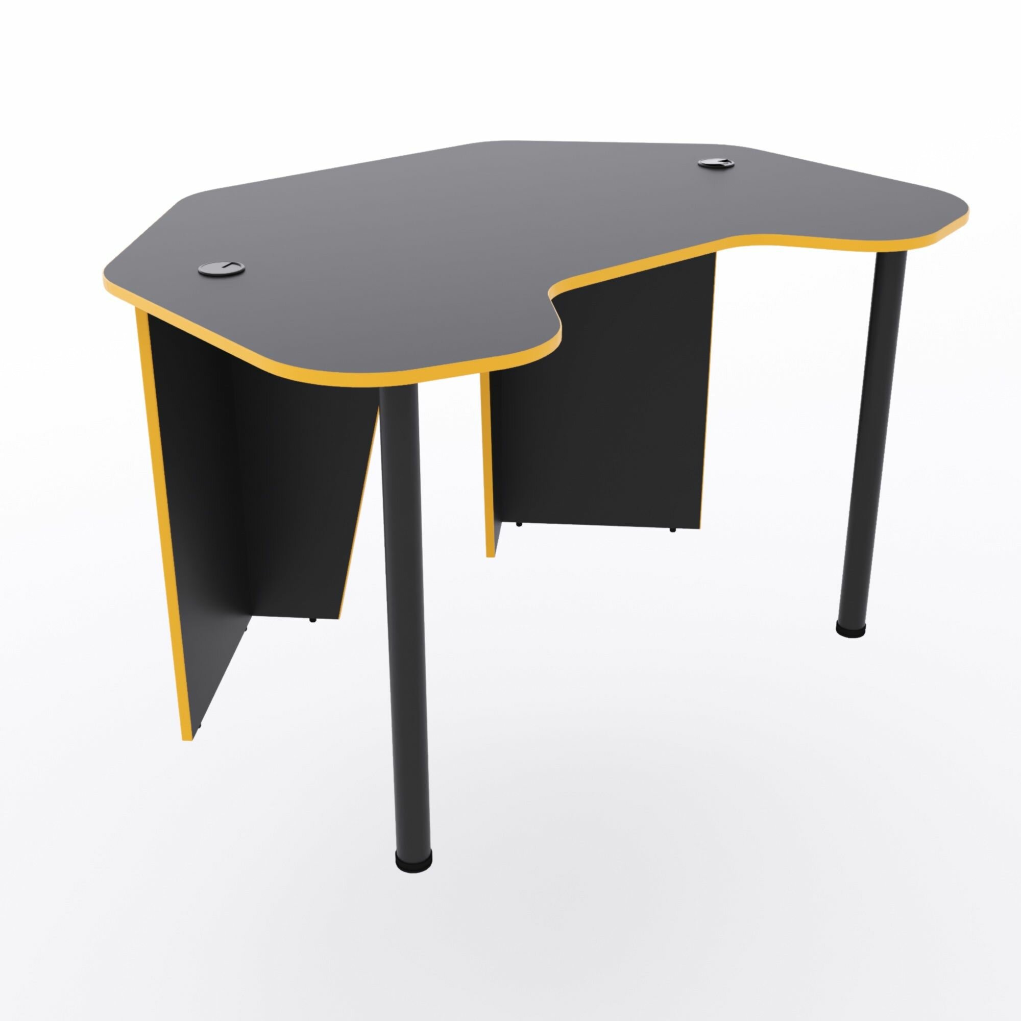 Угловой компьютерный стол "Угол" с полкой для монитора и тумбой, 120x87x75 см, чёрный с оранжевой кромкой