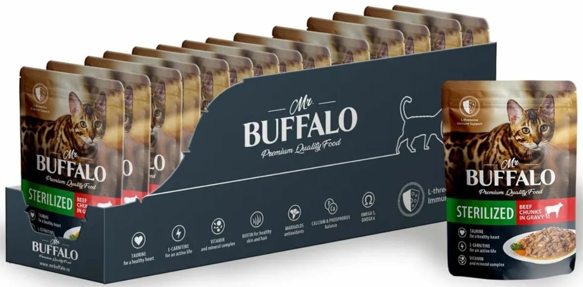 Mr.Buffalo Влажный корм для стерилизованных кошек Sterilised, говядина в соусе, 85 г, 24 шт