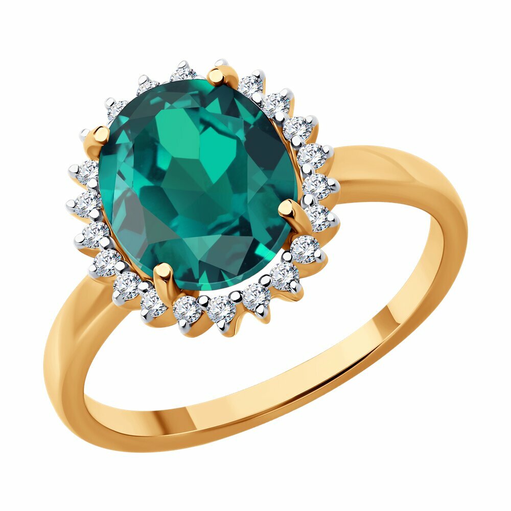 Кольцо, красное золото, 585 проба, бриллиант, изумруд