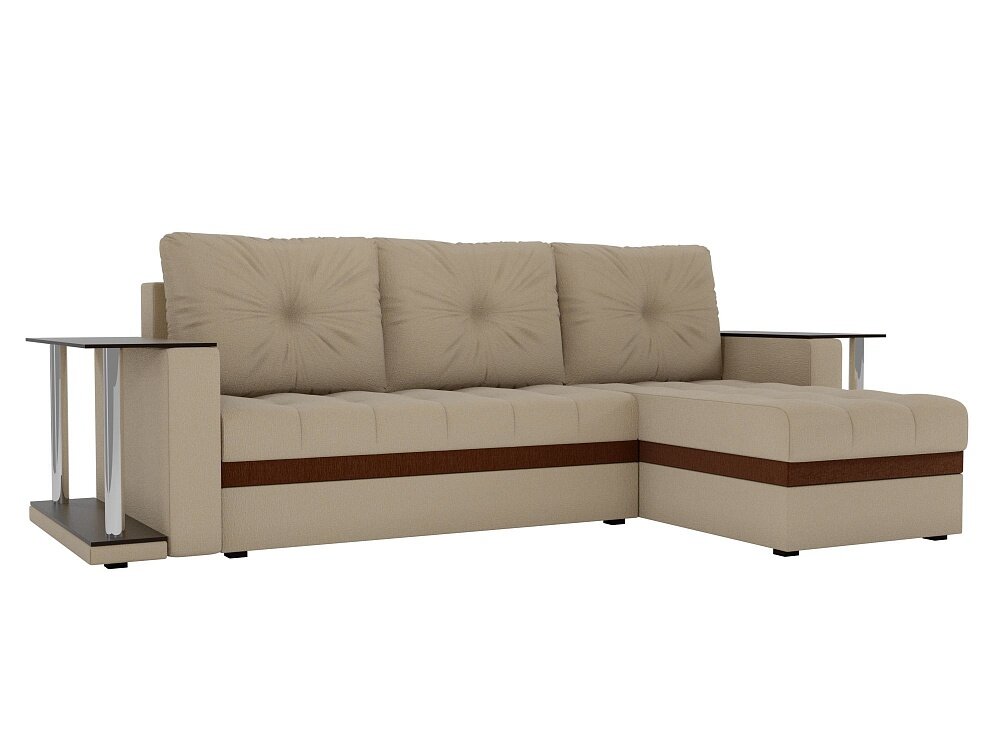 Угловой диван Атланта М Бежевый Рогожка, дельфин, 282х156х75 см, с ящиком для белья