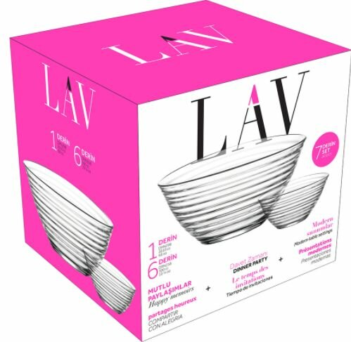 Салатники набор LAV Derin, 7 предметов: 2010 мл, 6 шт по 300 мл, салатники стеклянные