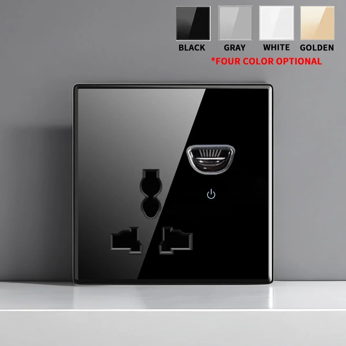 Европейская британская французская стандартная розетка с выключателем из закаленного стекла со световым индикатором, самосброс розетки на стену 1 2 3 4 комплекта Black, 1 Gang UN