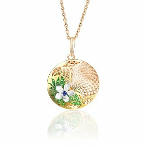 Подвеска, комбинированное золото, 585 проба, родирование, эмаль, фианит