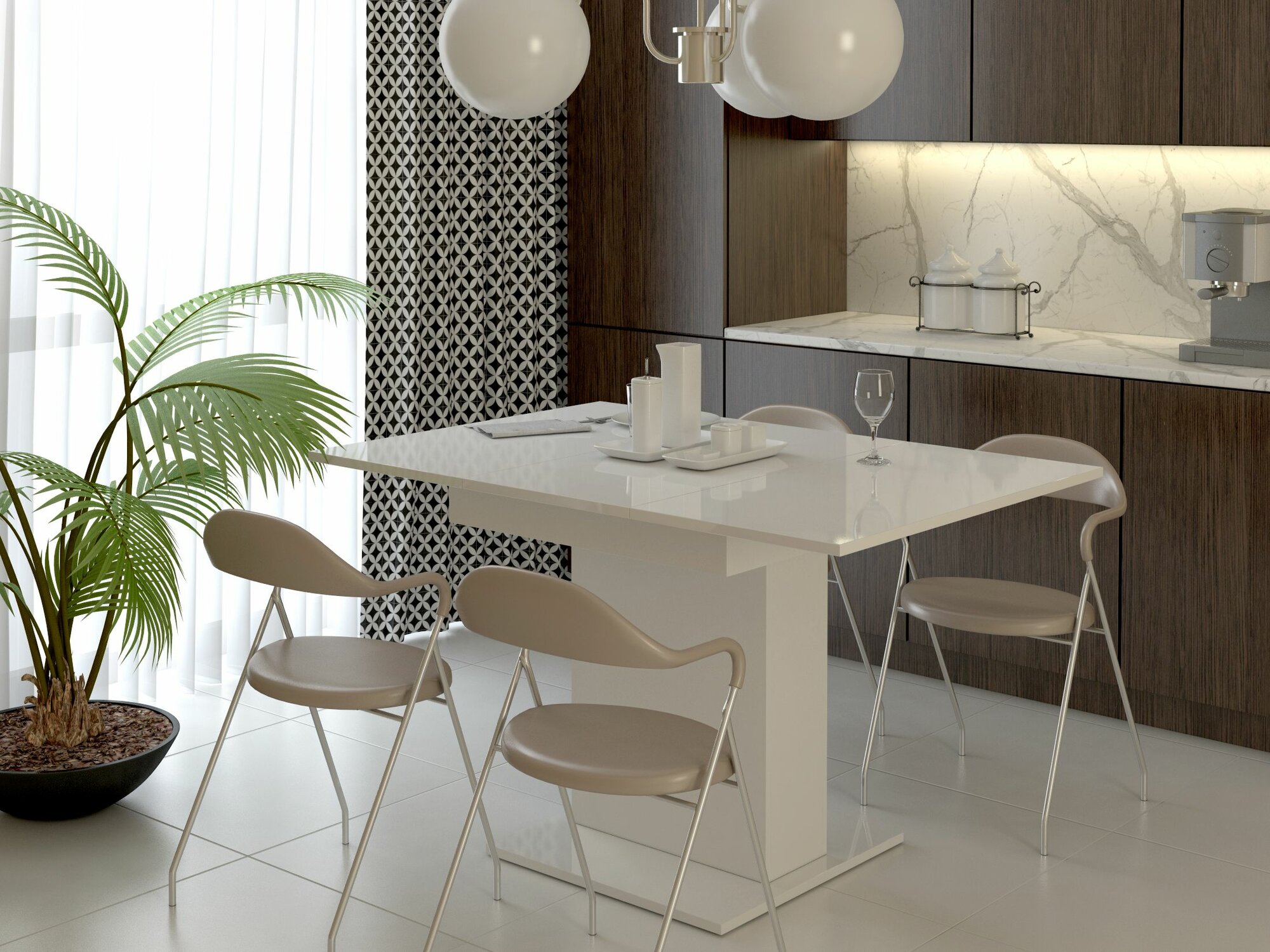 Стол обеденный BONMEBEL Бергамо 4 исп.2, кухонный, раздвижной, ЛДСП, бежевый глянец 90(132)х90х80 см